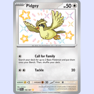 "Ultra Rare Pokémon TCG Card - Pidgey (PAF 196) - Flying Type Card"